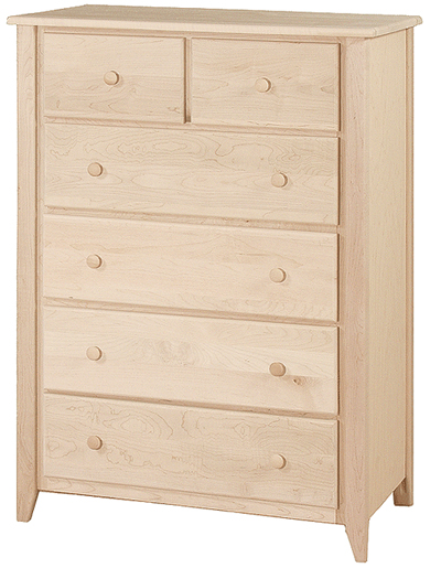 UNFINISHED SHAKER SIX DRAWER CHEST: Unfinished Furniture