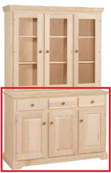 UNFINISHED TRADITIONAL THREE DOOR / THREE DRAWER BUFFET: Unfinished ...