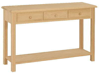 UNFINISHED THREE DRAWER SOFA TABLE W/ SHELF: Unfinished Furniture